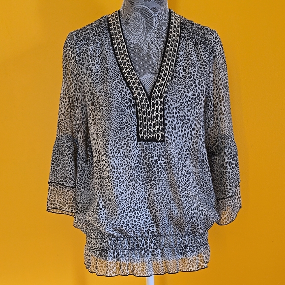 Celine | Tops | Celine Monochrome Animal Print Blouse | Poshmark